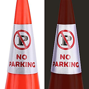 BATTIFE 6 Pack NO Parking Reflective Collars Stickers for Traffic Safety Cones, 360° High Visible Signs for Driveway Road Outdoor Use