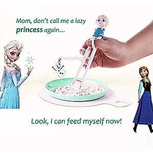 Frozen Queen Elsa Kids Children Spoon Training Chopsticks Flatware Utensil Cutlery Dinnerware Tableware Set with Case, 3 pieces
