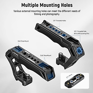 NEEWER Top Handle and NATO Rail Kit, Comfort Silicone Grip with Quick Release NATO Clamp, 3 Cold Shoes and 1/4" 3/8" ARRI Threads, Compatible with SmallRig Camera Cage Video Rig, CA008