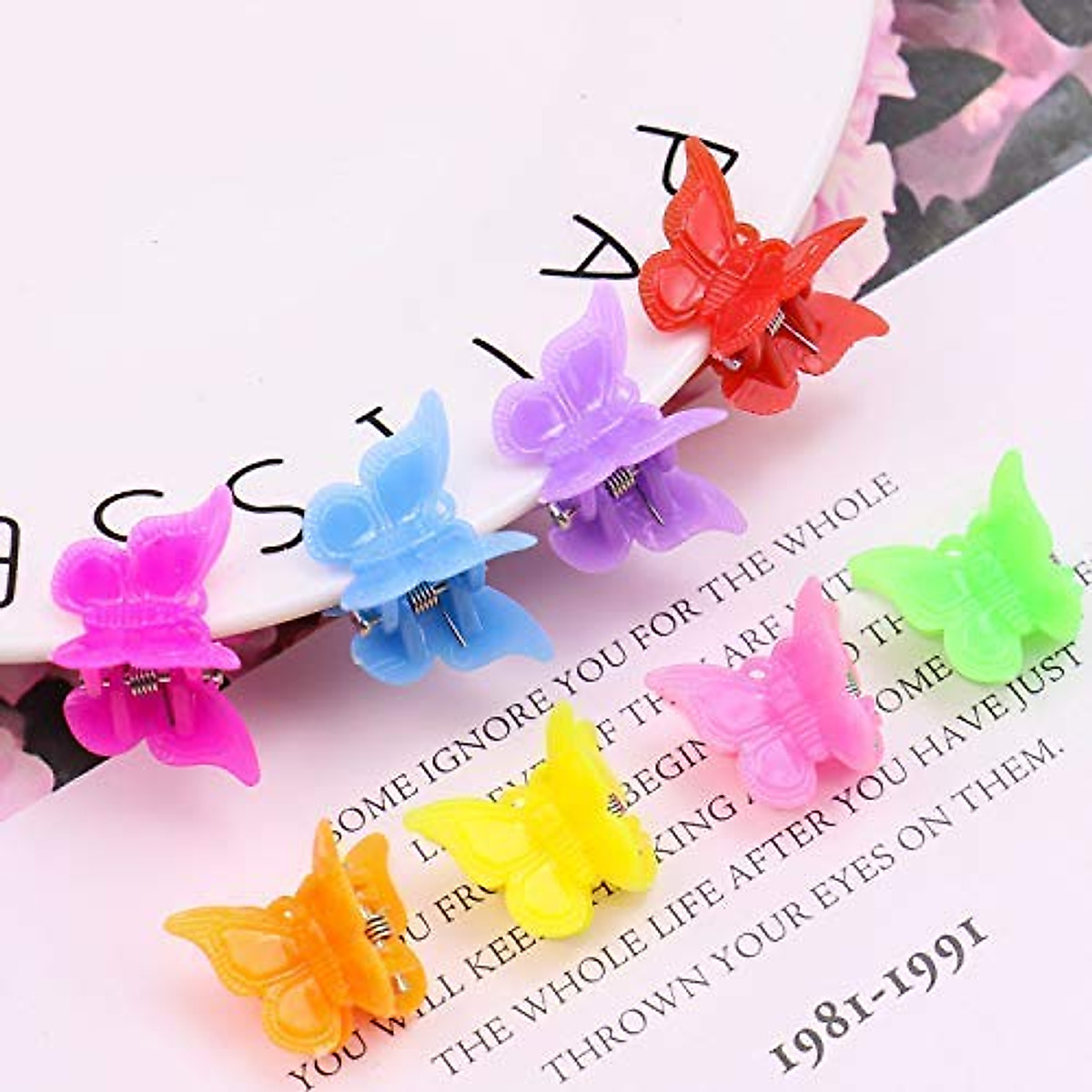 WEFOO 100 Pack Butterfly Hair Clips for Girls and Women, Beautiful Bulk Small Mini Butterfly Hair Clips, Assorted Color