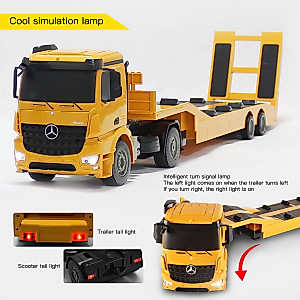 Dollox RC Truck Detachable Flatbed Semi Trailer Tractor Engineering Car Remote Control Trailer Truck Die-Cast Low Loader Electronics Hobby Toy with Sound and Light