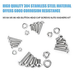 DYWISHKEY 520 PCS M3 M4 M5 M6, 304 Stainless Steel Hex Button Head Cap Bolts Screws Nuts Washers Assortment Kit with Hex Wrenches