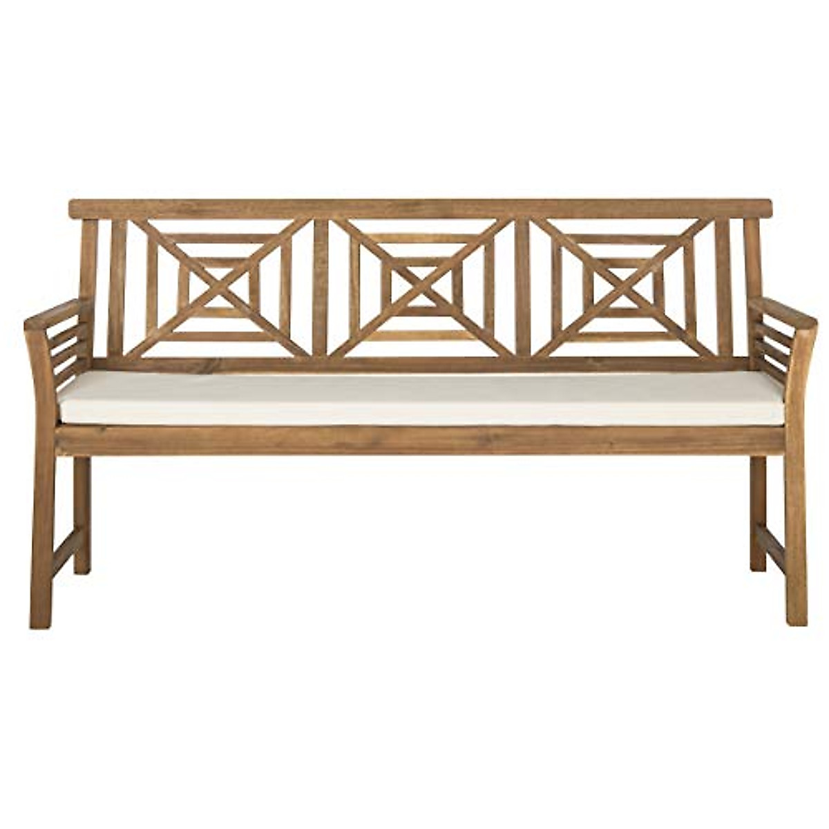 Safavieh PAT6737A Outdoor Collection Del Mar 3 Seat Bench, Natural/Beige