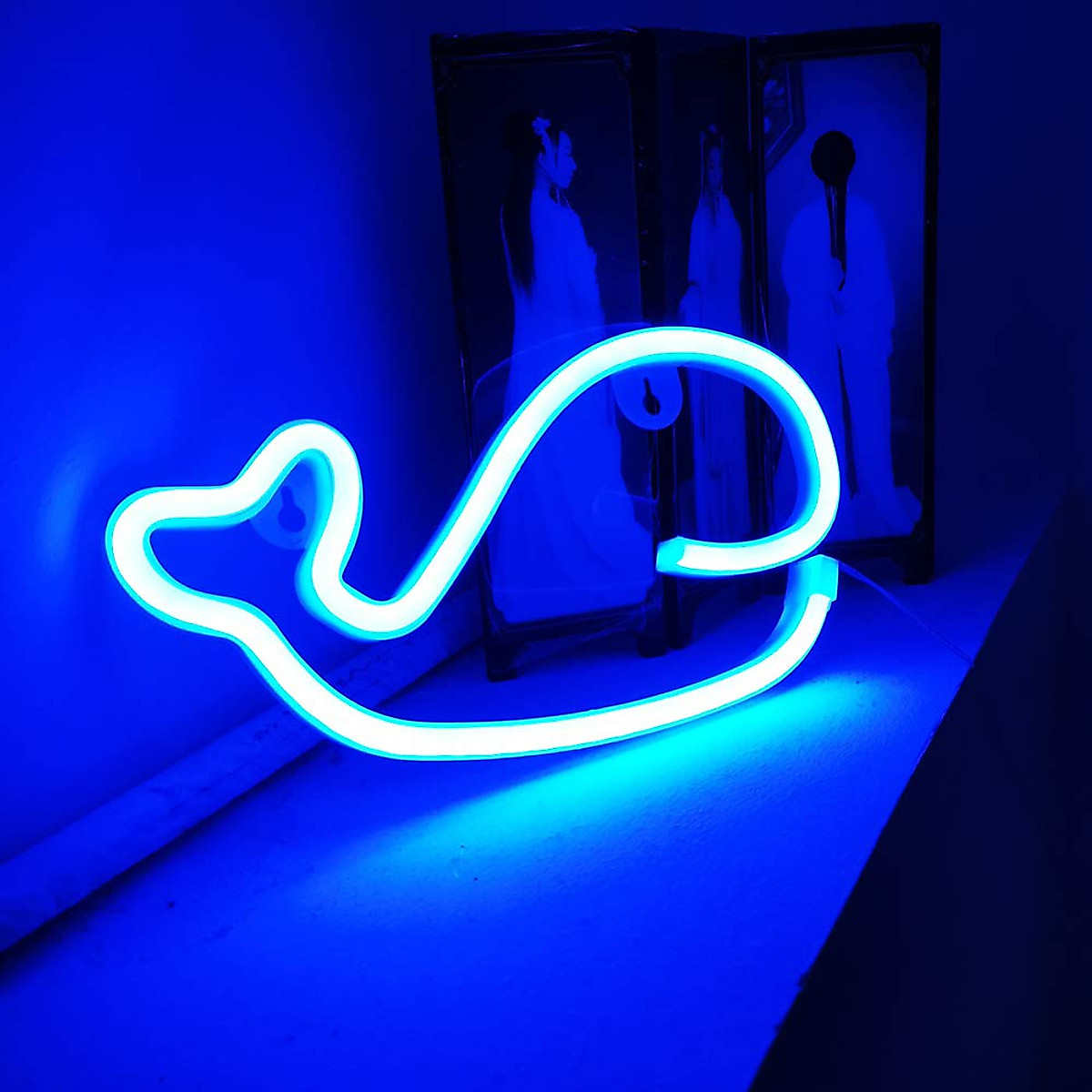 LED Whale Neon Sign Light for Wall Decor, Whale Signs Night Light Wall Art, Bedroom Decorations, Home Accessories, Party and Holiday Decor (Blue)