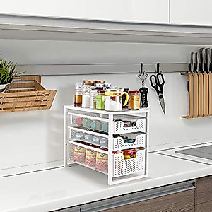 Simple Trending 3-Tier Under Sink Cabinet Organizer with Sliding Storage Drawer, Desktop Organizer for Kitchen Bathroom Office, Stackbale,White