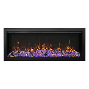 Amantii SYM-60-XT-BESPOKE Symmetry Extra Tall Bespoke 60 Inch Recessed Indoor Outdoor Electric Fireplace, WiFi Bluetooth Speaker Available, with Trim and Ice Media