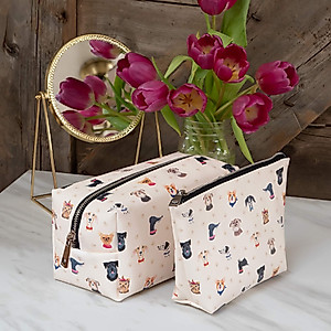 Cosmetic Bag for Makeup & Toiletries by Studio Oh! - Doggone Cute - Fully Lined, Spacious Size: 10" W x 4.25" H x 4.75" D Loaf Pouch with Full Zip Closure
