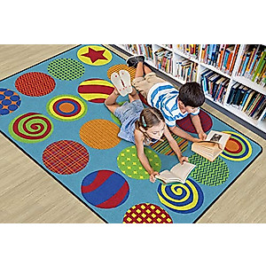 Flagship Carpets Patterned Circles Colorful Multicolor Seating Carpet for a Gathering Place, Children's Classroom Rug or Kids Educational Area, 6' x 8'4", Seats 24, Rectangle