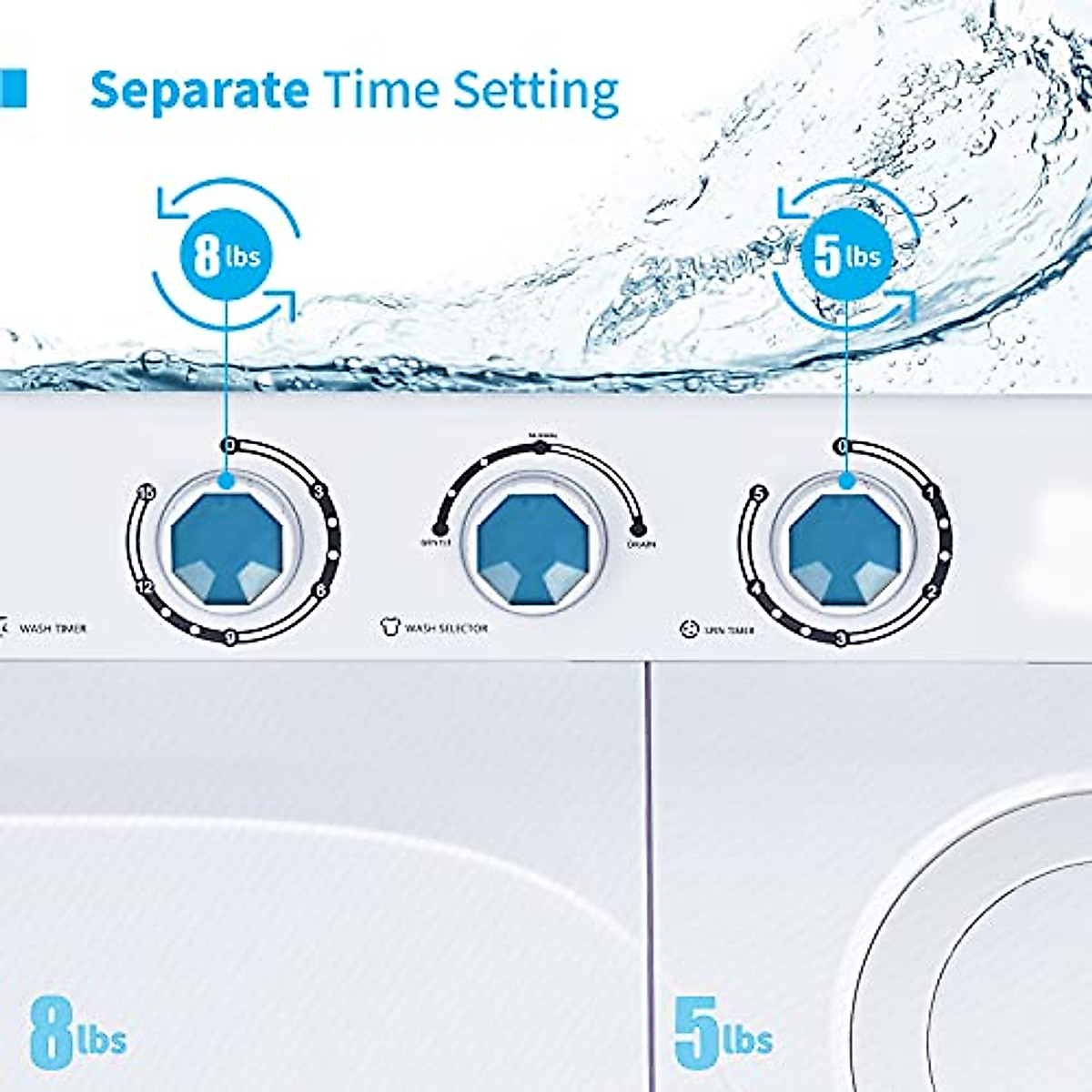 Mini Compact Washing Machine, Anpuce Portable Tub Laundry Washer 21lbs Washer(14.4Lbs) and Spinner(6.6Lbs), Cycle Combo Built-in Drain Pump/Semi-Automatic, for Camping, Apartments, Dorms, College Rooms, RV’s White&Blue
