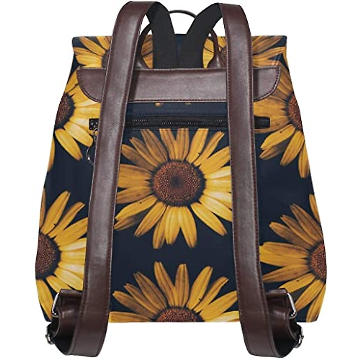 Zongin Retro Sunflower Women Backpack Purse Fashion PU Leather Shoulder Daypacks Casual School Rucksack Travel Business