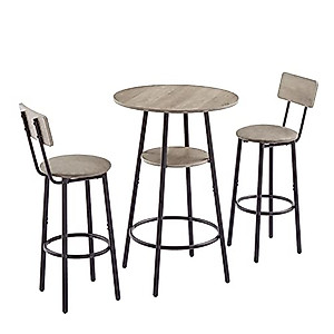 CUANBOZAM 3-Piece Bar Table Set for 2, Small 2-Tier Round Bistro Pub Dining Table & PU Upholstered Stools with Backrest, Counter Height Table and Chairs Set for Kitchen Small Space, Grey