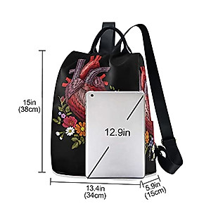 GAIREG Human Anatomical Heart Women's Backpack Purse Anti Theft Casual Fashion Bag with Pompom