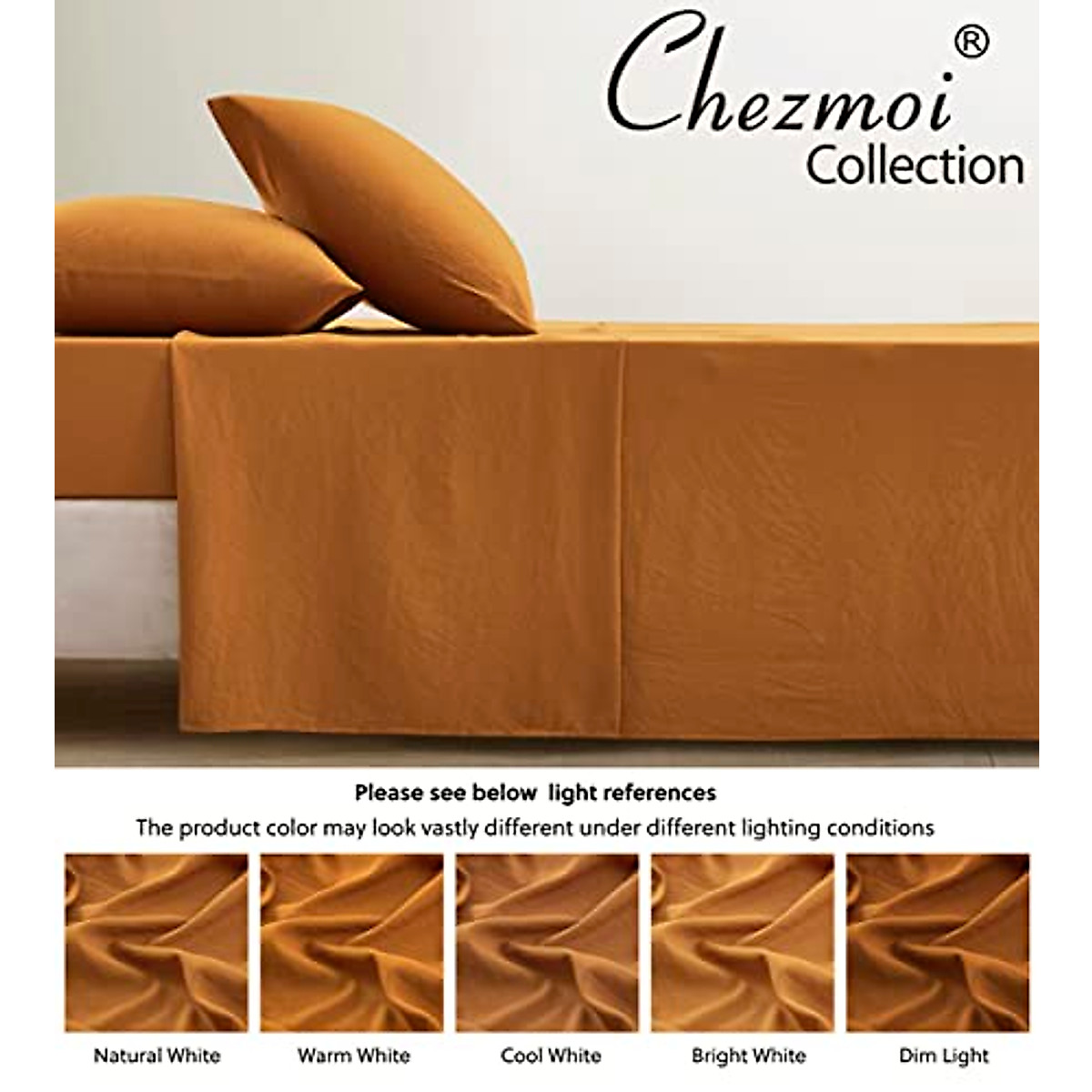 Chezmoi Collection Soft Washed Queen Bed Sheet Set - 4-Piece Brushed Microfiber Wrinkle & Fade Resistant 14-Inches Deep Pocket Sheets & Pillowcases Set - Queen, Spice