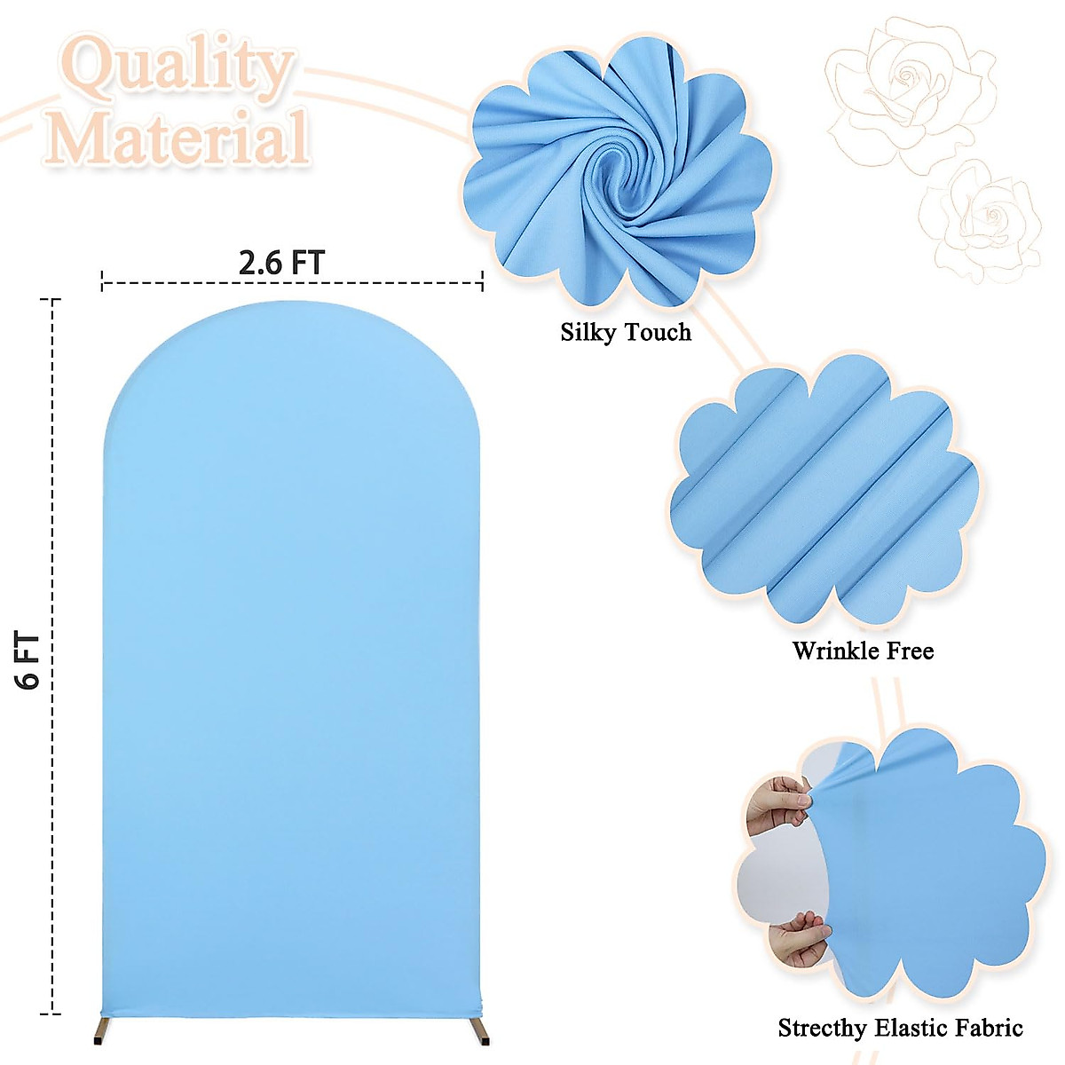 PATYDEST Wedding Arch Backdrop Stand Cover 6ft Arch Covers Baby Blue Spandex Stretch Arched Backdrop for Frame Chiara Backdrop Arch Covers 2-Sided Bridal Balloon Arch Wall Backdrop for Prom Decor