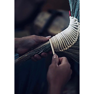 SN SKENNOVA Handmade Bamboo Grass Broom with Synthetic Rattan Binding - Tall 17" W x 40" H