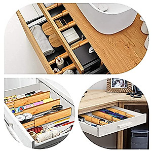 Pipishell Bamboo Drawer Dividers Organizers Adjustable Expandable Wooden Separators Organization for Kitchen Bedroom Bathroom Dresser 4 Pack (12.5-15.8 inch)