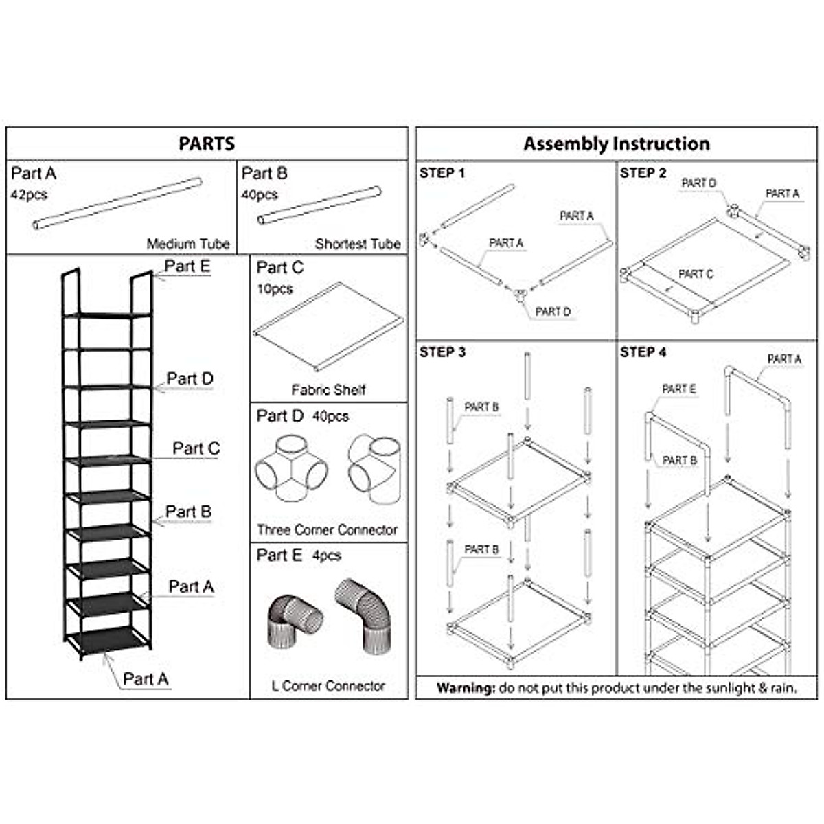 FIDUCIAL HOME 10 Tiers Shoe Rack Space Saving Vertical Single Pairs Sturdy Shoe Shelf Storage Organizer