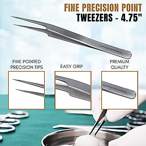 10 Pcs Multipurpose Lab Spatulas Kit Stainless Steel Micro Sampling Scoop Measuring Spoons with Fahenstock, Tweezers, Forceps & Mixing Cup for Scientific Laboratory Experiment Labware Supplies