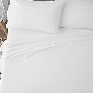 Martex 225 Thread Count Cotton Rich Bed Brushed Cotton Blend Super Soft Finish Easy Care Machine Washable Wrinkle Resistant Bedroom Guest Room 4 piece Sheet Sets, Full, White