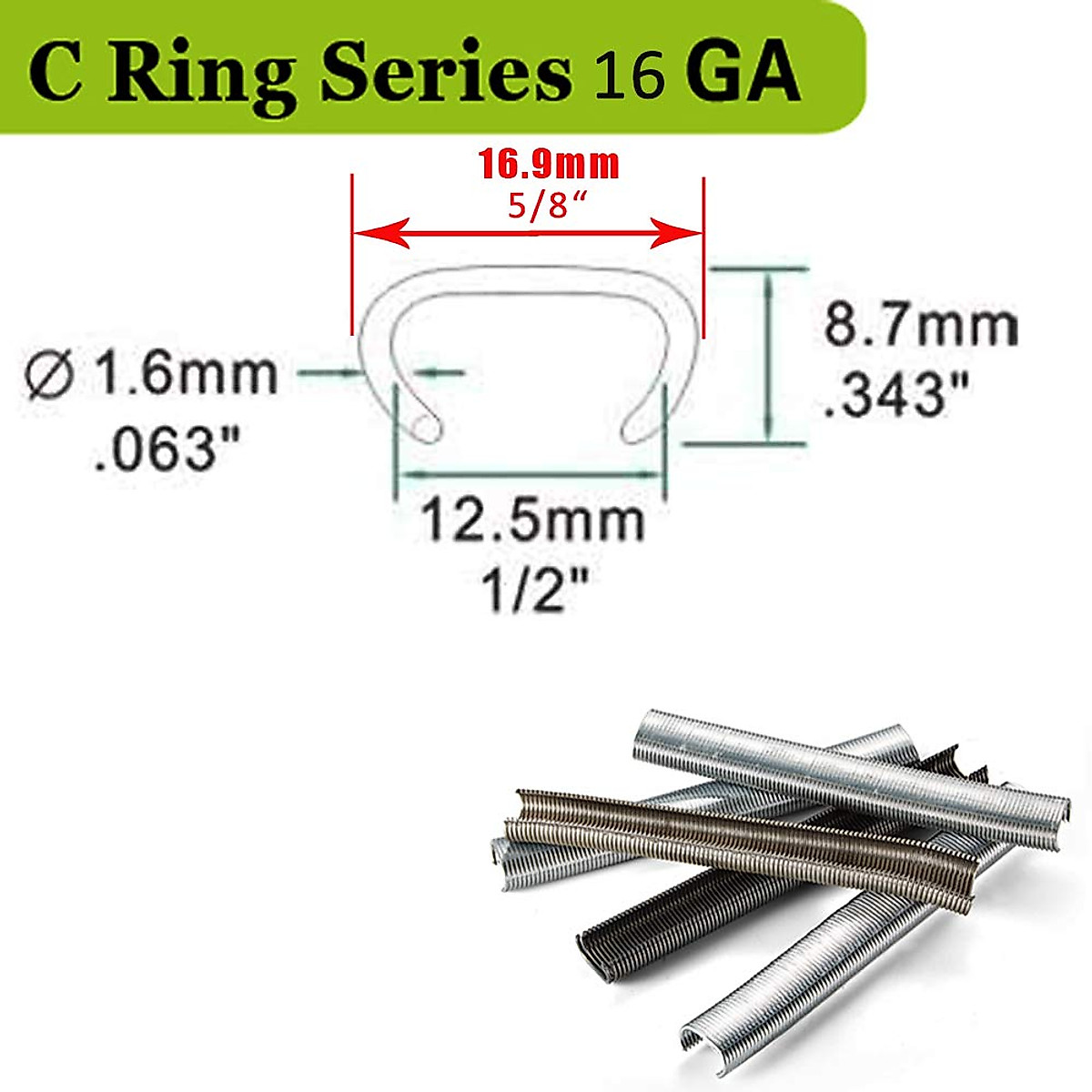 meite SC760 16 Gauge 1/2-Inch Crown 304 Stainless Steel C Ring Staples for SC760C/SC760C-I2 C Ring Tools Closing Diameter of 3.2-4.8mm 4,500 PCS/Small Pack (1 Small Pack)