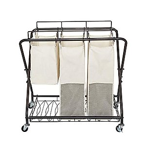 Artesa Verona 3 Bag Laundry Hamper Cart with Wheels , Black