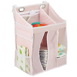mDesign Baby Nursery Hanging Storage Organizer Caddy and Diaper Stacker for Baby Essentials, Hang on Crib, Changing Table or Wall - Multiple Pockets to Store Wipes, Creams, Lotions,Toys - Light Pink