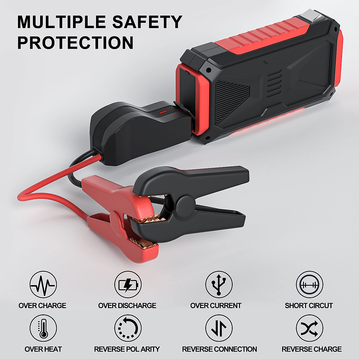 Sunhe Jump Starter, 1500A Peak 12V Portable Car Battery Charger Jump Starter for up to 7.5L Gas/5.5L Diesel Engines, 16800mAh Power Bank Smart Safety Clamp, Hammer LED Light for Auto/Truck/Motorcycle