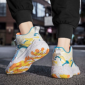 WURTON Women Men Basketball Shoes Fashion Running Sneakers Graffiti Style Sport Shoes Low-top Lace-up Breathable Combat Shoes White Orange