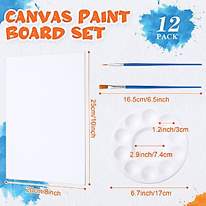 48 Pcs Canvas Painting Boards Set Including 12 Pcs 8 x 10 Inch Blank White Canvas Panels 12 Pcs Round Paint Tray Palettes and 24 Pcs Nylon Brushes for Oil Acrylic Watercolor Paint Kids Party Classroom