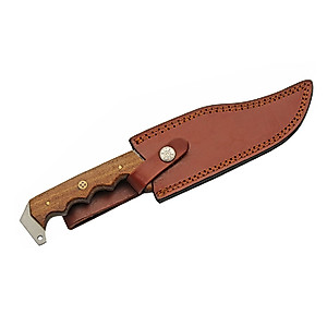 Damascus Steel Blade Stich Back Clip Point Wooden Handle 11.75 inch Hunting Knife