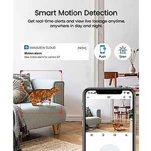 wansview Security Camera Indoor Wireless for Pet 2K Cameras for Home Security with Phone app and Motion Detection,Cat/Dog/Nanny/Baby Camera with Pan Tilt, SD Card & Cloud Storage, Works with Alexa