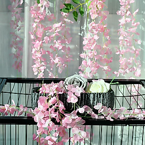 Mandy's 12pack Pink Fake Flowers Artificial Silk Wisteria Vine Ratta Hanging Fake Plants 43” for Home Party Wedding Decorations