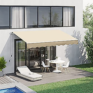 Outsunny 10' x 8' Manual Retractable Awning Sun Shade Shelter for Patio Deck Yard with UV Protection and Easy Crank Opening, Beige
