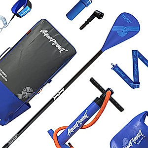 AQUAPLANET 10ft 6" x 15cm MAX Stand Up Paddle board kit. Air Pump with Pressure Gauge,Adjustable Aluminium Floating Paddle, Repair Kit,Heavy Duty Rucksack,Premium Leash & 4 Kayak Seat Rings