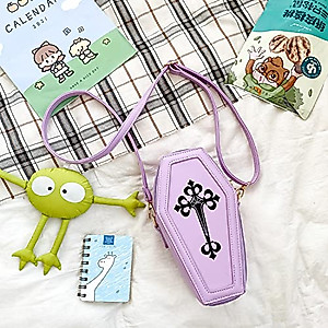 Gothic PU Leather Bag Women’s Crossbody Coffin Shape Bag Cell Phone Purse Small Shoulder Bag for Halloween Cosplay (Violet)