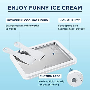 Neretva Ice Cream Maker, Ice Cream Roller Plate With 2 Spatulas for Kids Family, Food Grade Stainless Steel Pan Ice Cream Machine Easy For Homemade Rolled Ice Cream Frozen Yogurt Sorbet Gelato -White