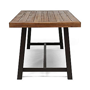 Great Deal Furniture Beau Outdoor Eight Seater Wooden Dining Table, Teak and Rustic Metal Finish