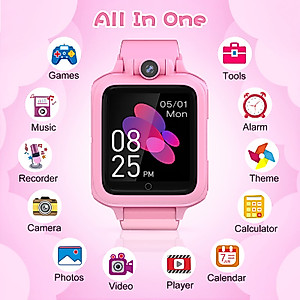 Lterfear Smart Watch for Kids Watches for Girls Ages 5-7 with 14 Games HD Camera Alarm Calculator Video Music Player, Kids Birthday Gifts Toys for 4 5 6 7 8 9 10 11 12 Years Old Girls, Pink