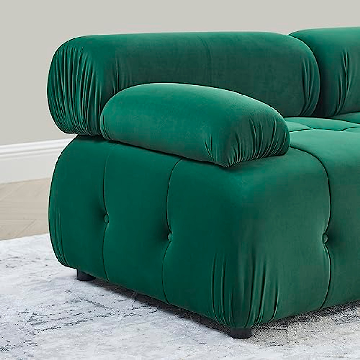 ERYE DIY Combination w/3 Single Seats and Movable Ottoman, Modern Convertible Modular Sofa & Couch Cloud Deep Seater Sofá, 93", Green Velvet Button Tufted
