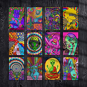 HK Studio Hippie Room Decor Aesthetic Posters - Grunge Room Decor for Teen Room, Dorm 8" x 12" Pack 12