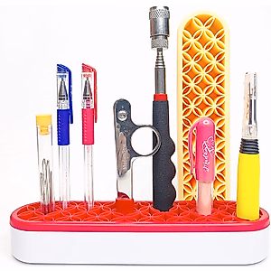 Madam Sew Upright Sewing Tools Caddy Desktop Organizer for Craft and Quilting Supplies Holds Scissors, Seam Rippers and Markers | Tabletop Sewing Accessories Storage Organizer | Red and Yellow Set