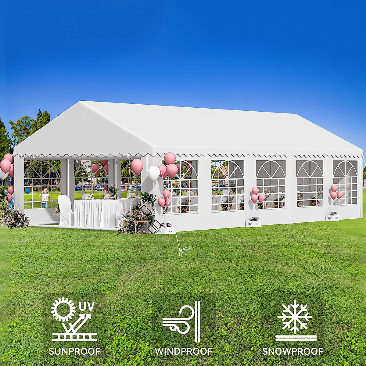 YITAHOME 16x32FT Party Tent Heavy Duty PVC Wedding Event Shelters White Upgraded Galvanized Ripple Canopy with Large Roof Removable Sidewalls & 3 Storage Bags 600D Oxford Commercial