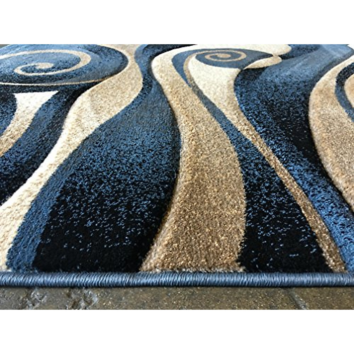 Modern Area Rug Blue Sculpture Design 258 (5 feet 2 inches x7 feet 1inch)