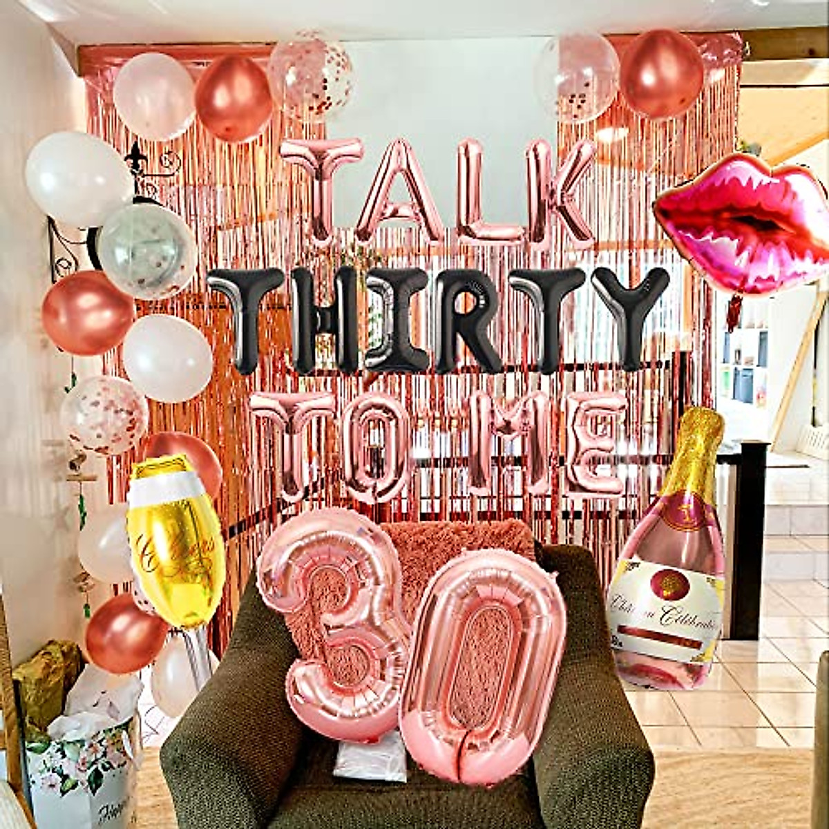 LaVenty 26 PCS Rose Gold Talk 30 to Me Balloons Talk 30 to Me Birthday Decoration Talk Thirty To Me Backdrop Talk Thirty To Me Banner 30th Birthday Decoration for Her Dirty 30 Birthday Decoration