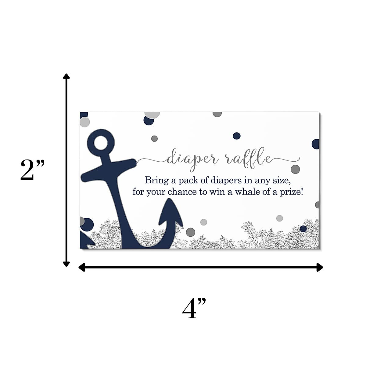 Paper Clever Party Nautical Diaper Raffle Tickets (25 Pack) Boys Baby Shower Games - Invitation Insert - Fill-In Cards for Prize Drawing Activity - Navy and Silver - 2x4 Size Set