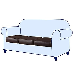 SUBRTEX Spandex Elastic PU Leather Couch Stretch Water-Proof Patio Durable Cushion Slipcovers Furniture Protector Slip Cover for Settee Sofa Seat for Replacement in Living Room