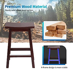 PayLessHere Bar Stools Set of 2 for Kitchen Counter Solid Wooden Saddle Stools 24-Inch Height Home Furniture Barstool, Brown