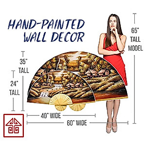 Sunset River Folding Wall Fan Hand-Painted Wall Decor Art (60 inch Wide)