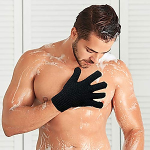 CLEEDY Bath Exfoliating Gloves Scrub - 4 Pcs Lengthened and Large Exfoliating Scrubbing Gloves for Shower, Spa, Massage - Scrub Exfoliating Mitts for Body, Face, Hand and Foot (Black and Gray)