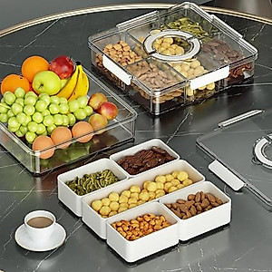 Extra Large Fruit Storage Containers for Fridge,Divided Serving Tray with Lid and Handle,Snackle Box Charcuterie Container for Portable Snack Platters,Clear Organizer for Party,Entertaining,Fruit,Nuts
